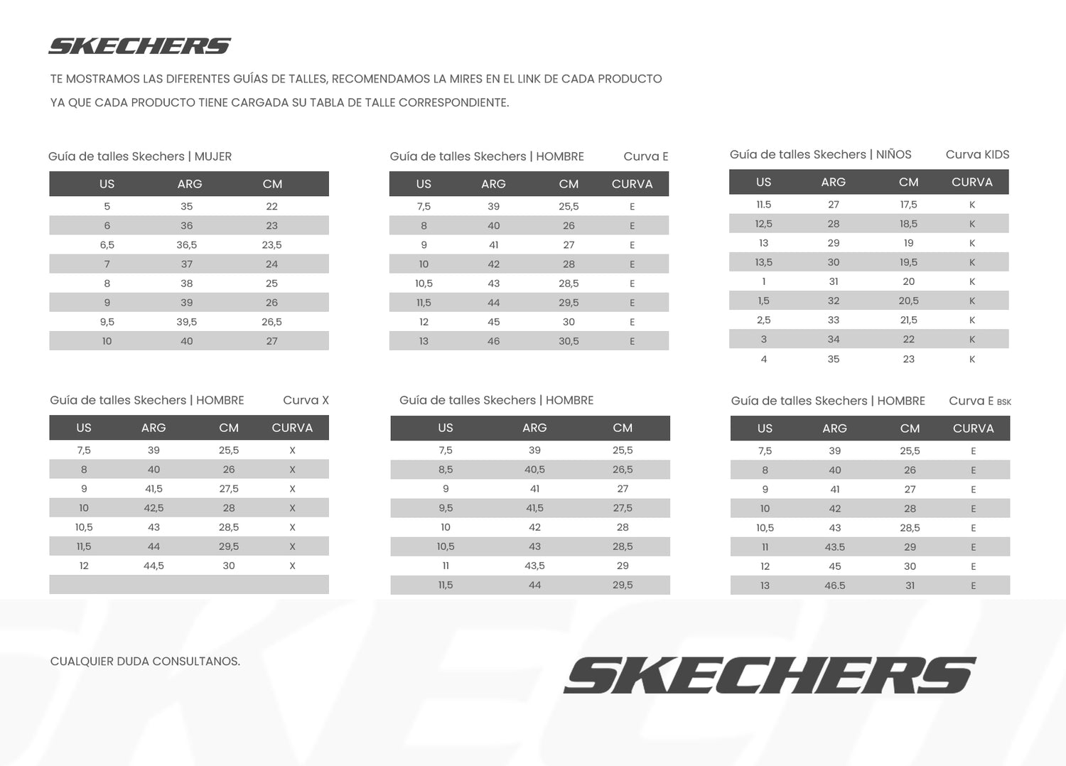 guia talles – Skechers Store